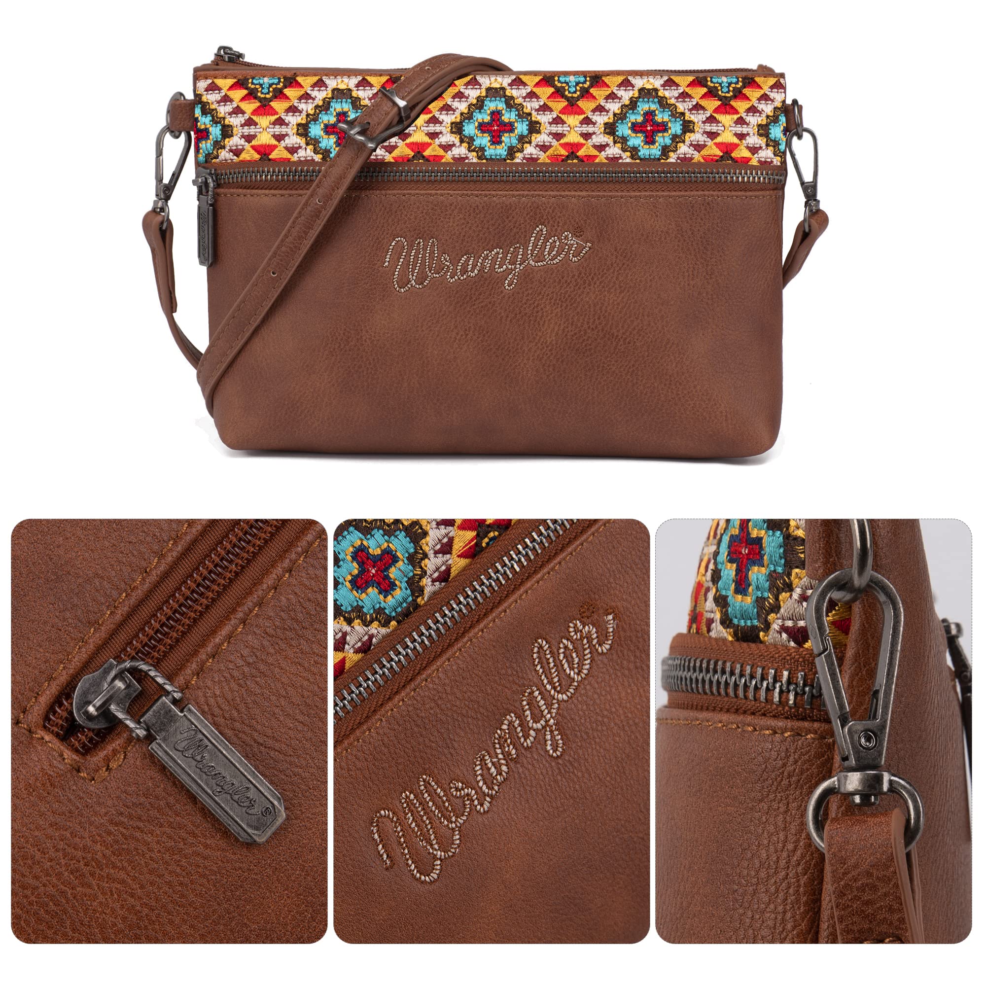 Wrangler Clutch Wristlet Purse Western Crossbody Bags Embroidered Wallet for Women Cell Phone Purse,WG51-181BR