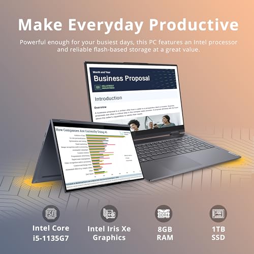 Lenovo Yoga 7i 2-in-1 360° 15.6" Touch Screen Laptop, Intel Evo Platform i5 1135G7, 8GB RAM, 1TB PCIe SSD, Intel Iris Xe Graphics, Backlit Keyboard, Win 11, Slate Grey, 32GB USB Card