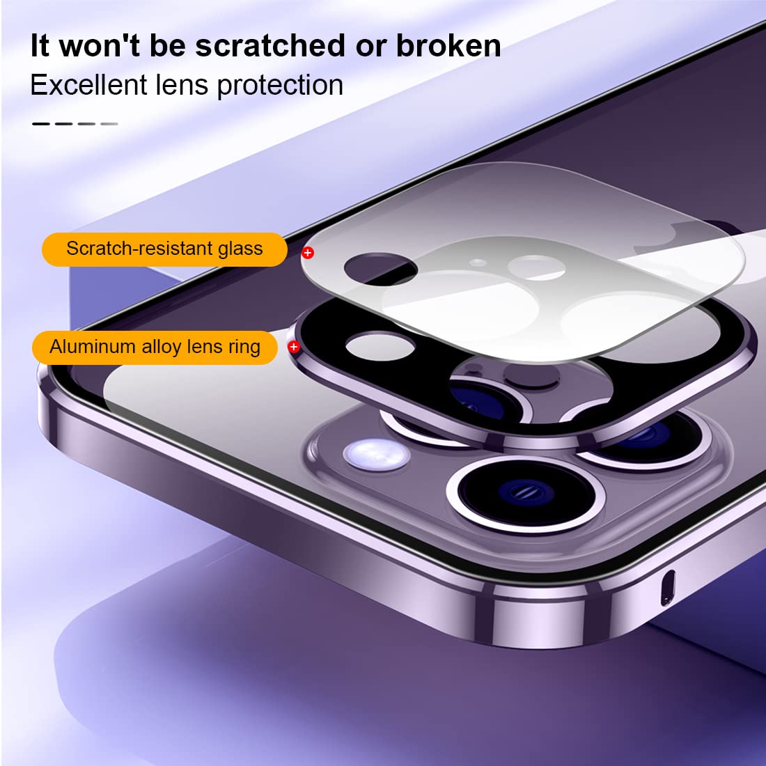 QUIETIP Case Compatible with iPhone 14 Pro Max,Magnetic Body Metal Frame Double Sided Clear Tempered Glass Shockproof with Camera Protection Cover Thin,Purple