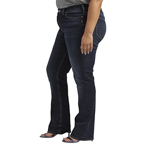 Silver Jeans Co. Women's Plus Size Suki Mid Rise Curvy Fit Slim Bootcut Jeans, Dark Wash COO411, 14W x 35L