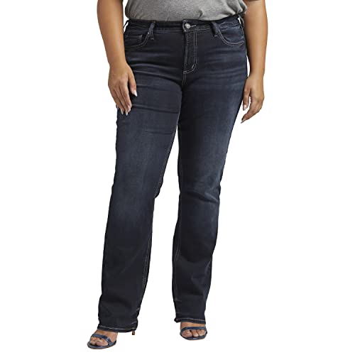 Silver Jeans Co. Women's Plus Size Suki Mid Rise Curvy Fit Slim Bootcut Jeans, Dark Wash COO411, 14W x 35L