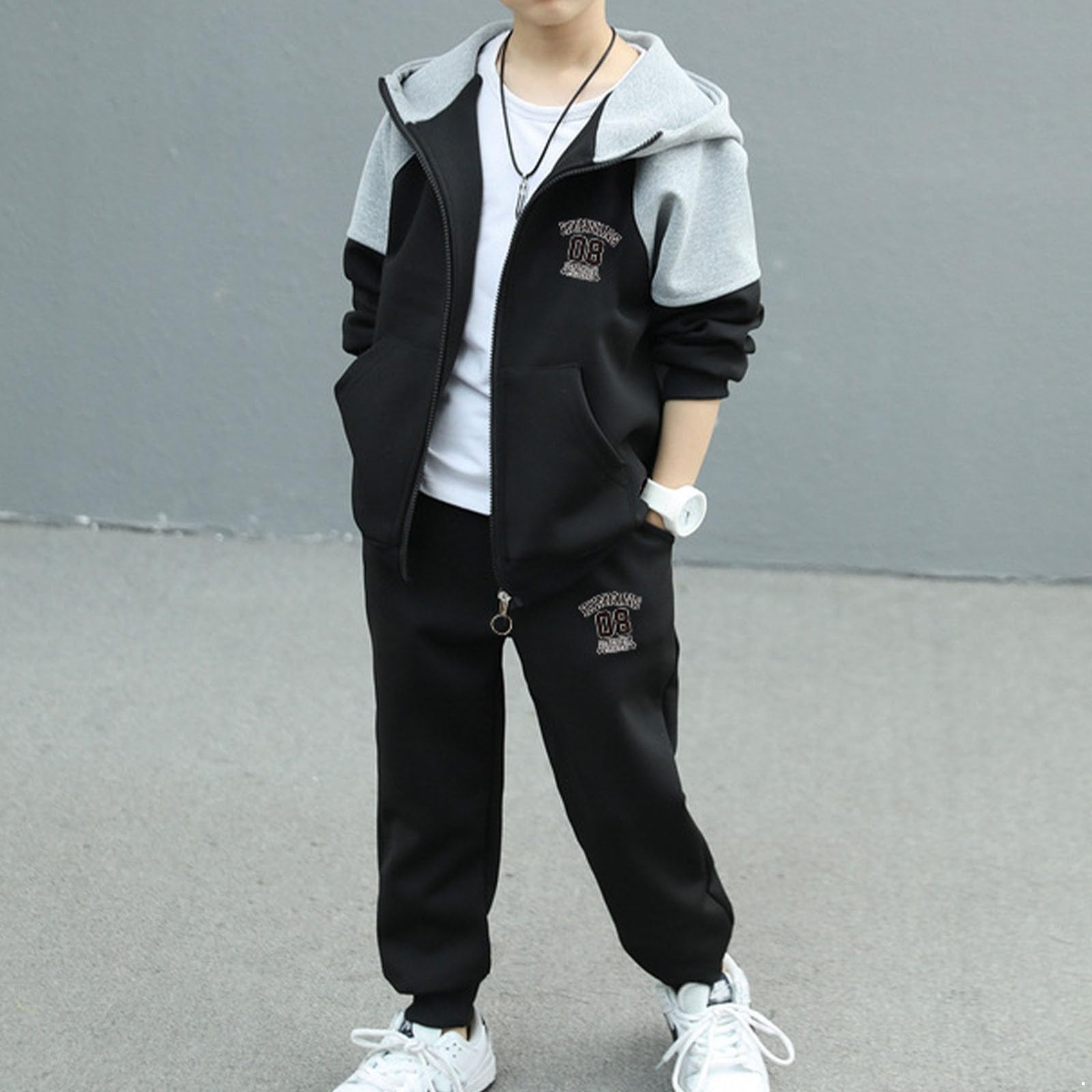 Jugaoge Kids Boys Hoodie Sweatshirts and Sweatpants Jogger Set 2 Pieces Tracksuit Sweatsuit Fall Outfit Black 7-8 Years