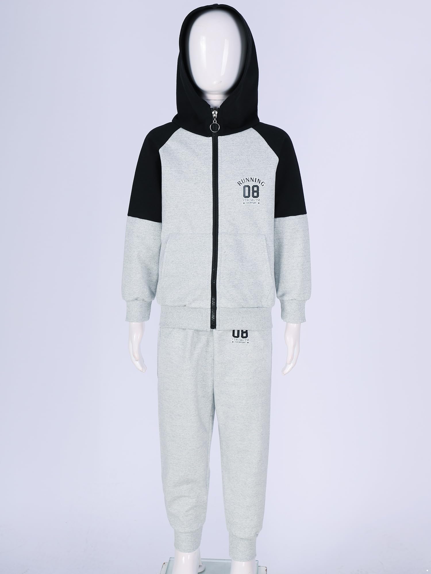 dPois Boy's Tracksuit 2 Pieces Sport Outfit Hoodie Sweatshirt and Sweatpants Jogging Pants Set Activewear Gray 7-8 Years