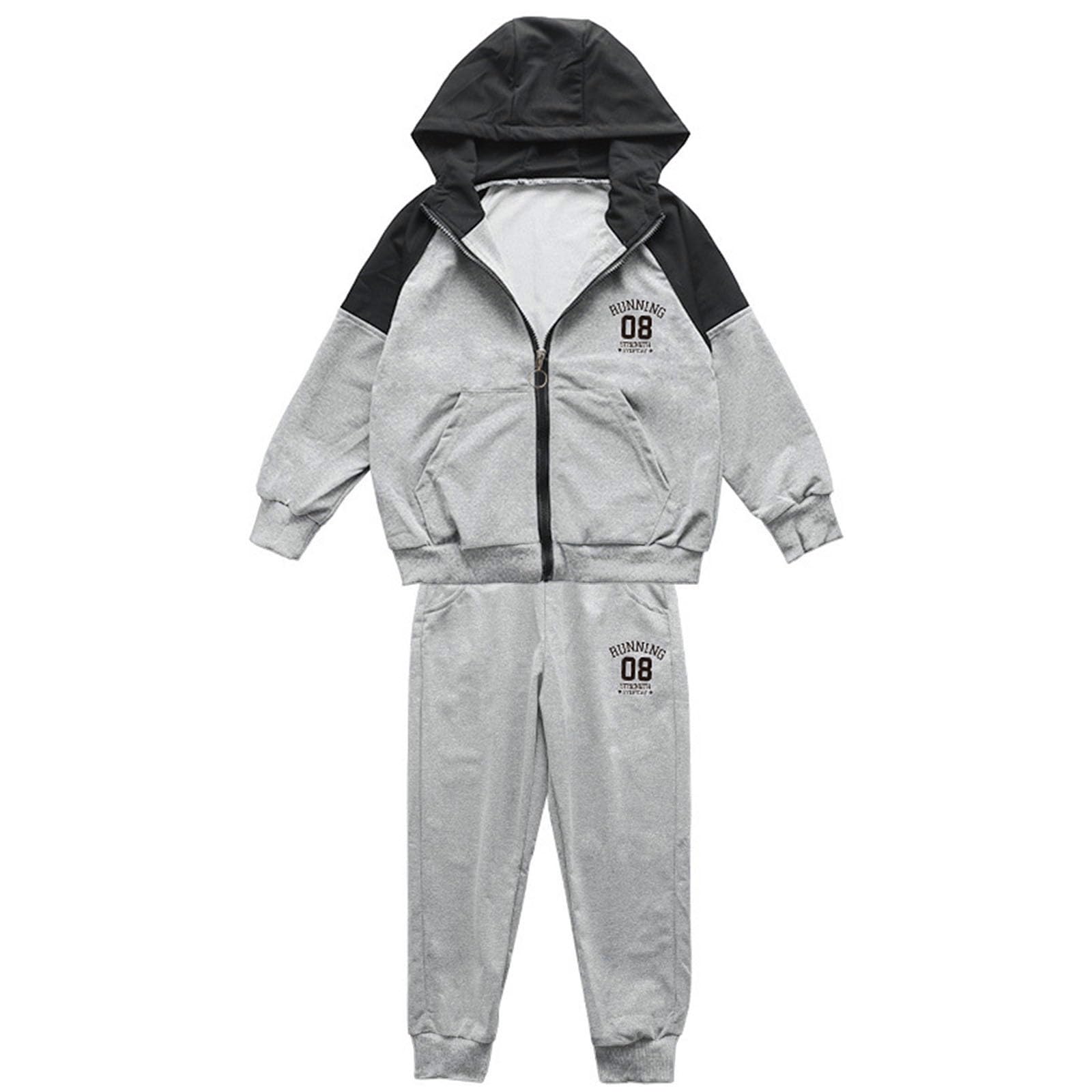 dPois Boy's Tracksuit 2 Pieces Sport Outfit Hoodie Sweatshirt and Sweatpants Jogging Pants Set Activewear Gray 7-8 Years