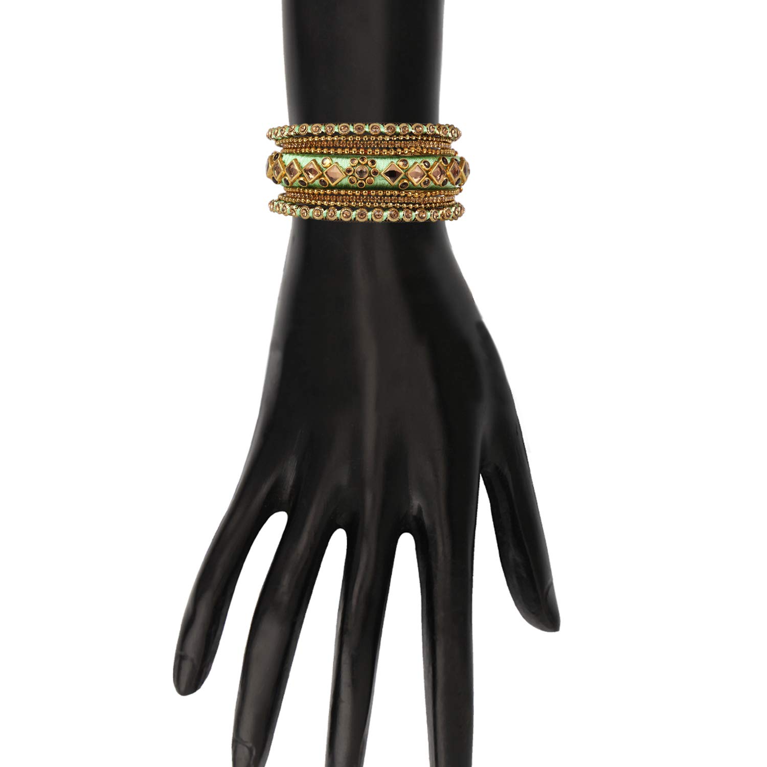 Accessorisingg Indian Ethnic Silk Thread with Faux Kundan Bangle Set for Women and Girls in 7 Sizes