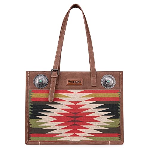 Montana West Wrangler Aztec Printed Shoulder Bag without Zipper Canvas Top Handle Handbags for Women Hobo Bag WG52-8250BR
