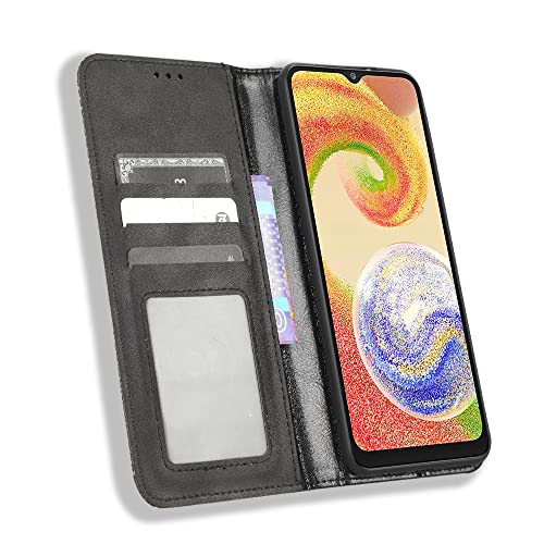 for Samsung Galaxy A04 Magnetic Buckle Vintage Leather Case with Kickstand Card Holder Slot All-Round Protection Phone case Anti-Drop for Samsung A04 Galaxy A 04 (Black,Samsung Galaxy A04)