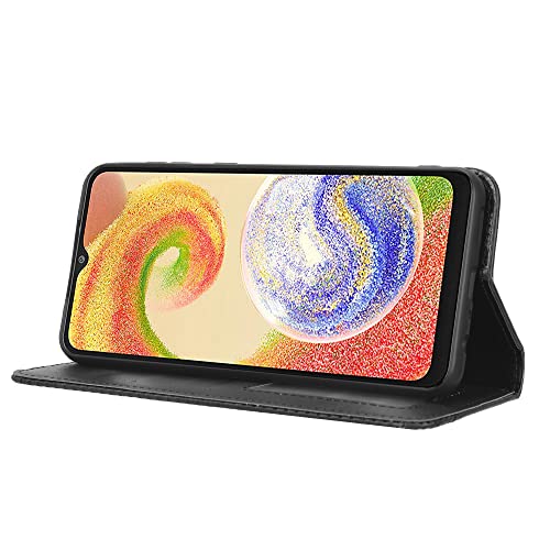 for Samsung Galaxy A04 Magnetic Buckle Vintage Leather Case with Kickstand Card Holder Slot All-Round Protection Phone case Anti-Drop for Samsung A04 Galaxy A 04 (Black,Samsung Galaxy A04)