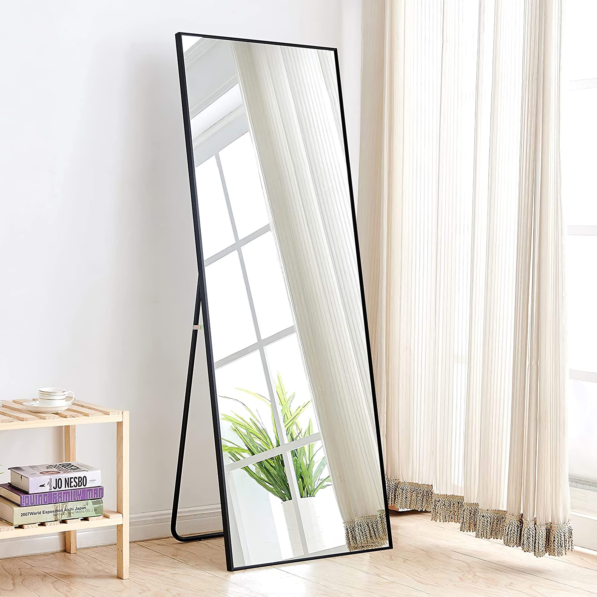 PexFix Full Length Mirror Full Body Mirror with Stand 55''×16'' Mirror Full Length with Black Aluminum Alloy Frame