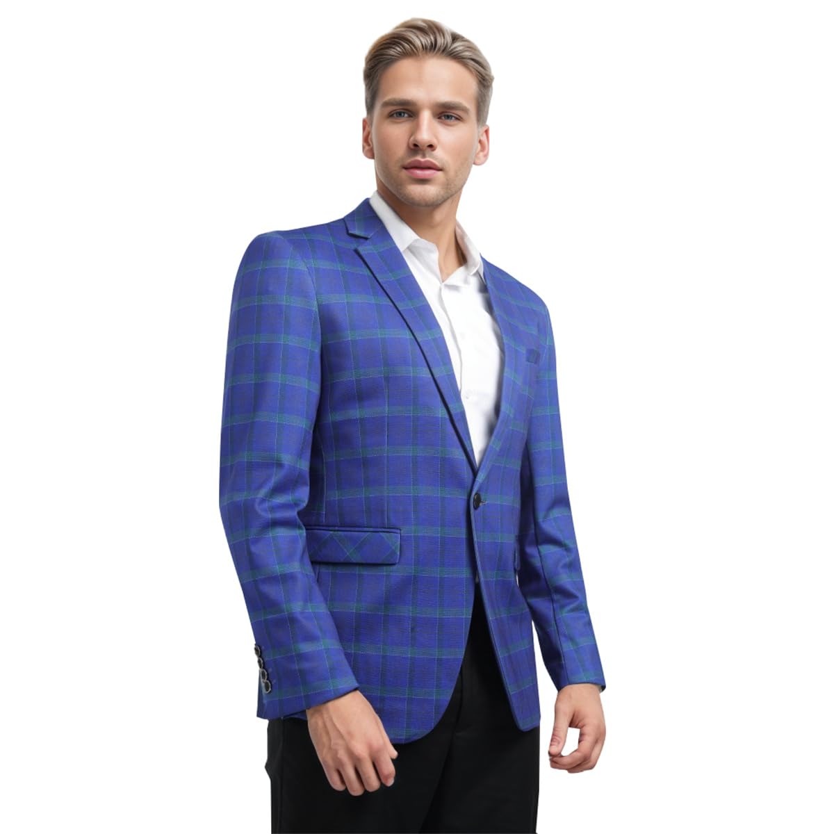 Boyland Men's Casual Suit Blazer Jackets Lightweight One Button Sport Coats Plaid Blazer Blue