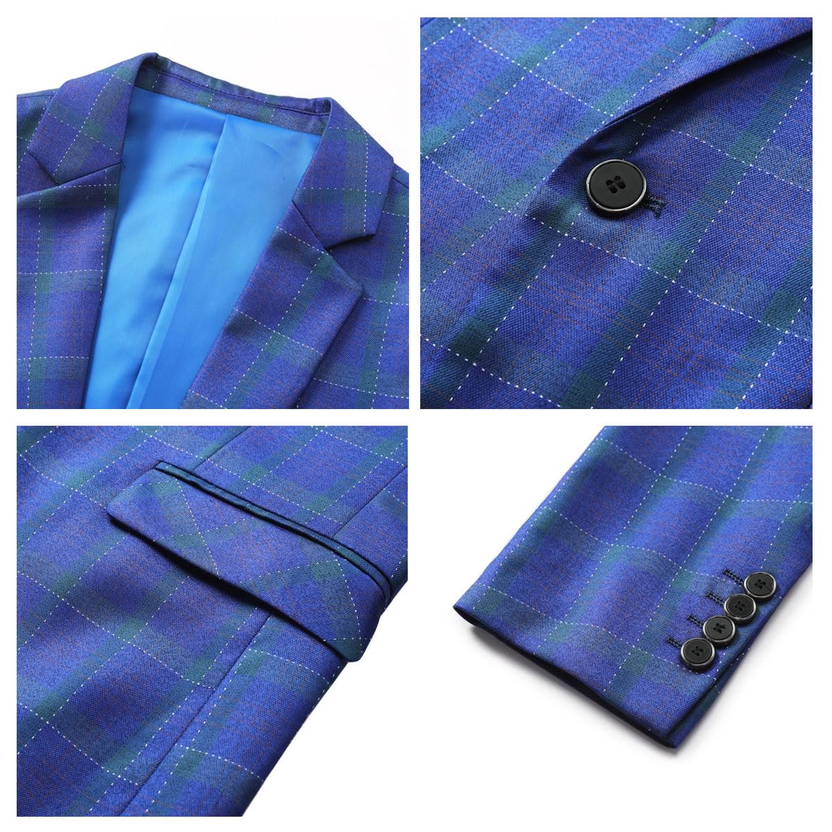 Boyland Men's Casual Suit Blazer Jackets Lightweight One Button Sport Coats Plaid Blazer Blue