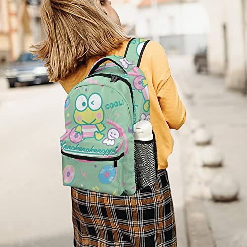 K-ero Ke-ro Keroppi Backpack Knapsack Withe Side Pokect Large Suitable for woman men hiking Camping Picnic