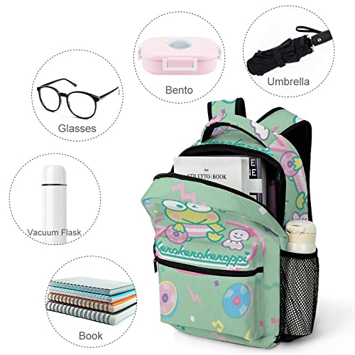 K-ero Ke-ro Keroppi Backpack Knapsack Withe Side Pokect Large Suitable for woman men hiking Camping Picnic