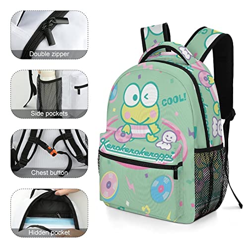 K-ero Ke-ro Keroppi Backpack Knapsack Withe Side Pokect Large Suitable for woman men hiking Camping Picnic