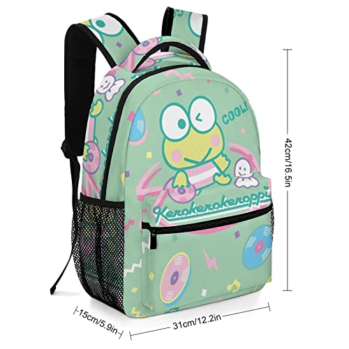 K-ero Ke-ro Keroppi Backpack Knapsack Withe Side Pokect Large Suitable for woman men hiking Camping Picnic