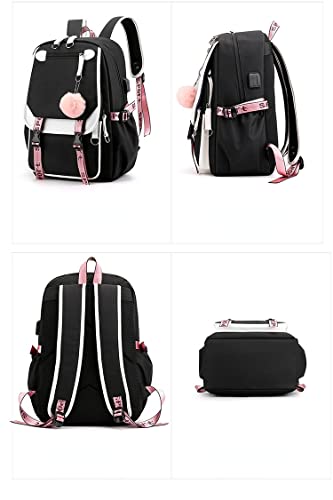 AMZTAN Travel Laptop Backpack for Students with USB Charging Port Oxford Handle Shoulder Tote Bag Laptop Schoolbag (Black)