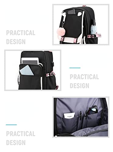 AMZTAN Travel Laptop Backpack for Students with USB Charging Port Oxford Handle Shoulder Tote Bag Laptop Schoolbag (Black)
