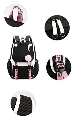 AMZTAN Travel Laptop Backpack for Students with USB Charging Port Oxford Handle Shoulder Tote Bag Laptop Schoolbag (Black)