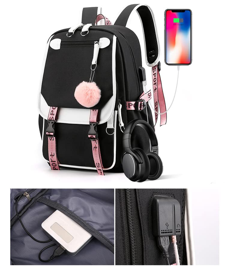 AMZTAN Travel Laptop Backpack for Students with USB Charging Port Oxford Handle Shoulder Tote Bag Laptop Schoolbag (Black)