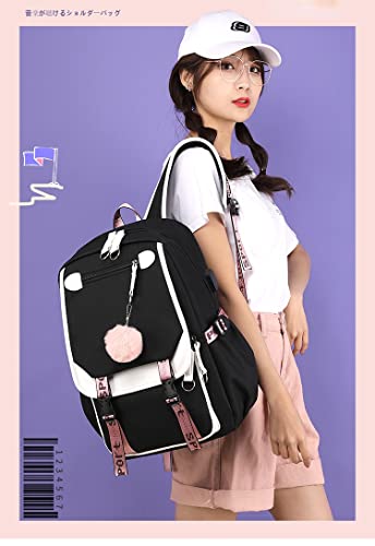 AMZTAN Travel Laptop Backpack for Students with USB Charging Port Oxford Handle Shoulder Tote Bag Laptop Schoolbag (Black)