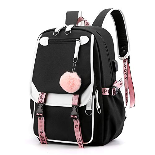 AMZTAN Travel Laptop Backpack for Students with USB Charging Port Oxford Handle Shoulder Tote Bag Laptop Schoolbag (Black)