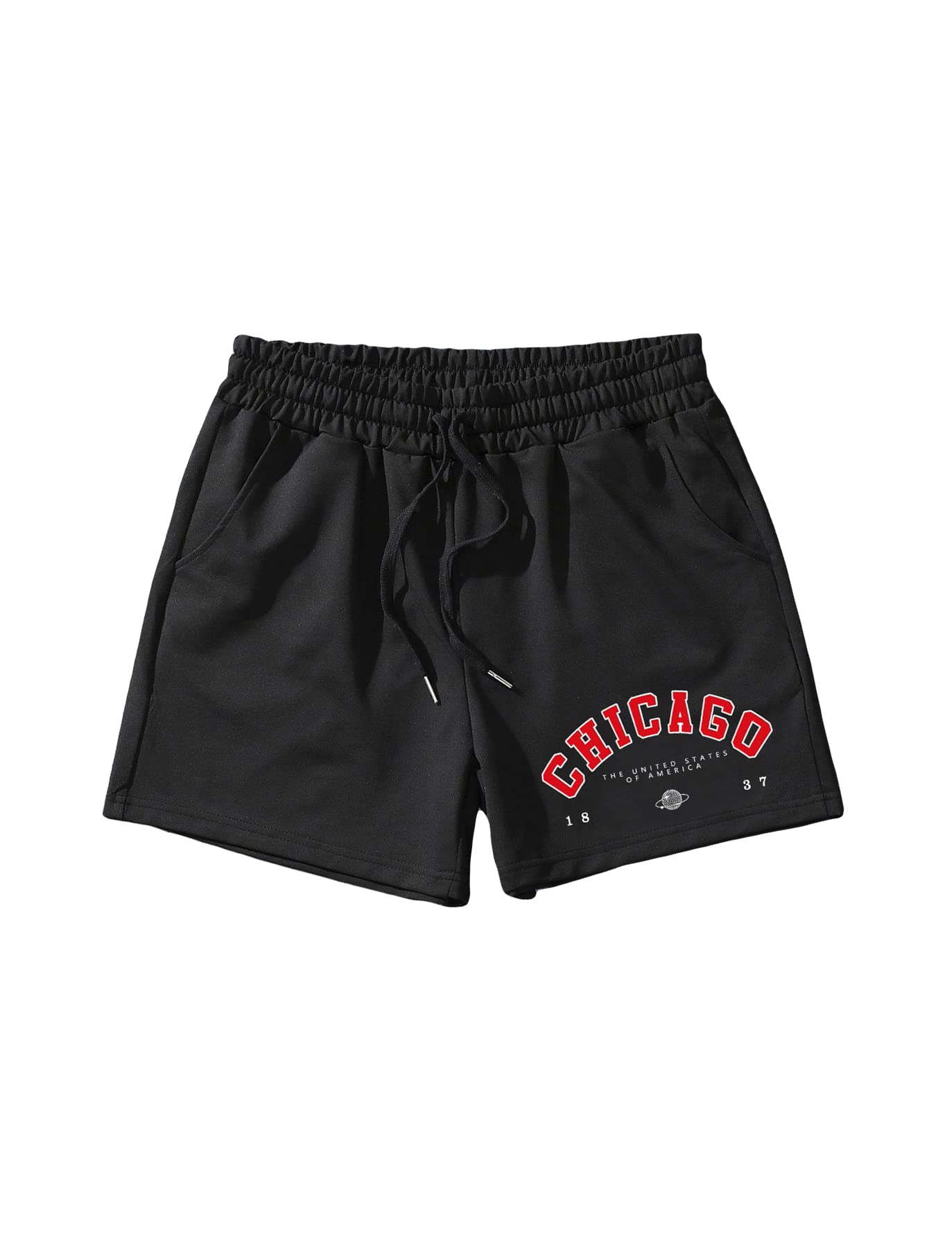 Floerns Men's Letter Graphic Print Drawstring Waist Workout Track Shorts Black M