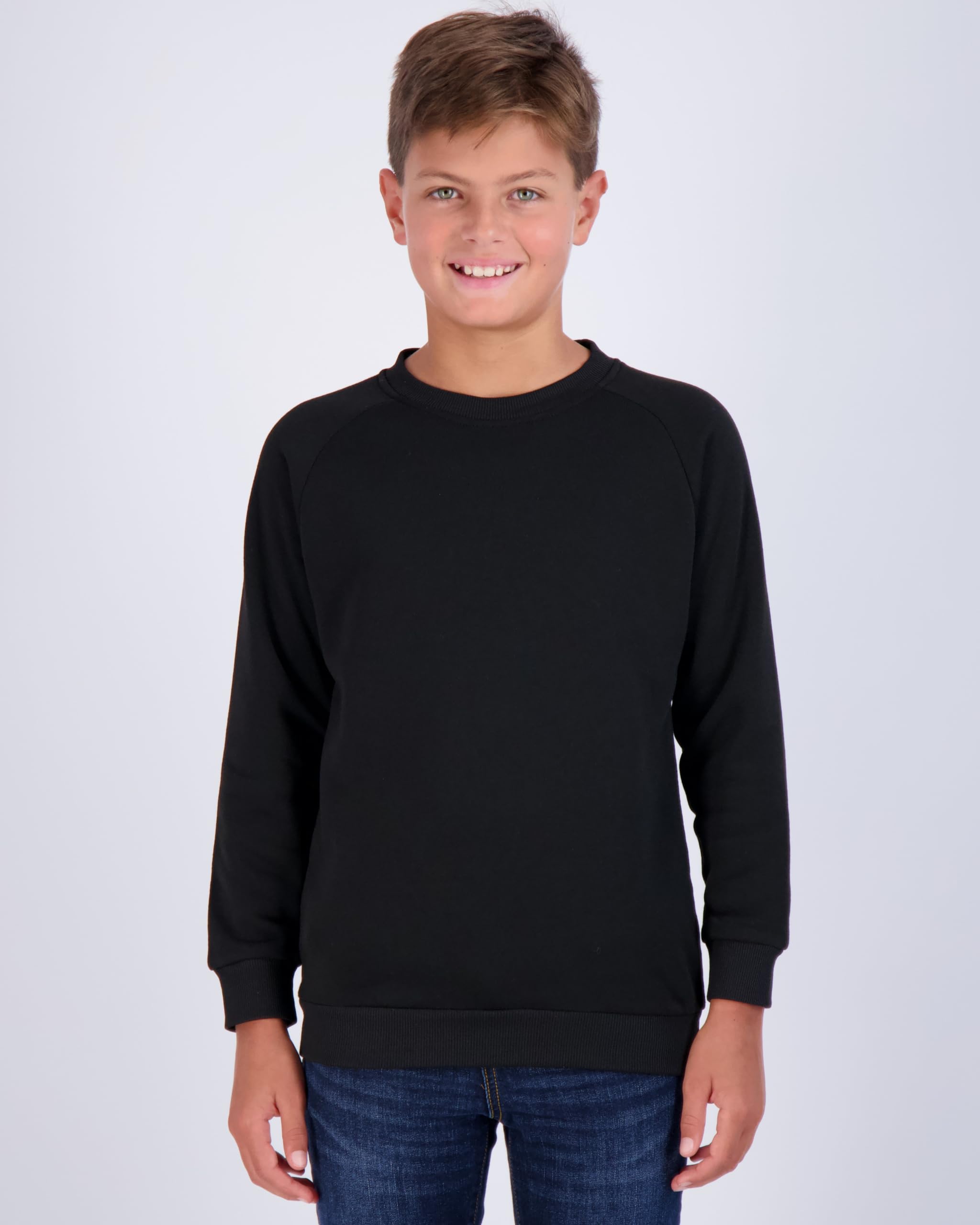 Real Essentials 3 Pack Boys Sweatshirts Fleece Youth Classic Crew Neck Tops Long Sleeve Warm Soft Pullover Uniform Sweaters Girls Teen Kids T Shirts Ninos Green Navy -Set 3, L (10/12)