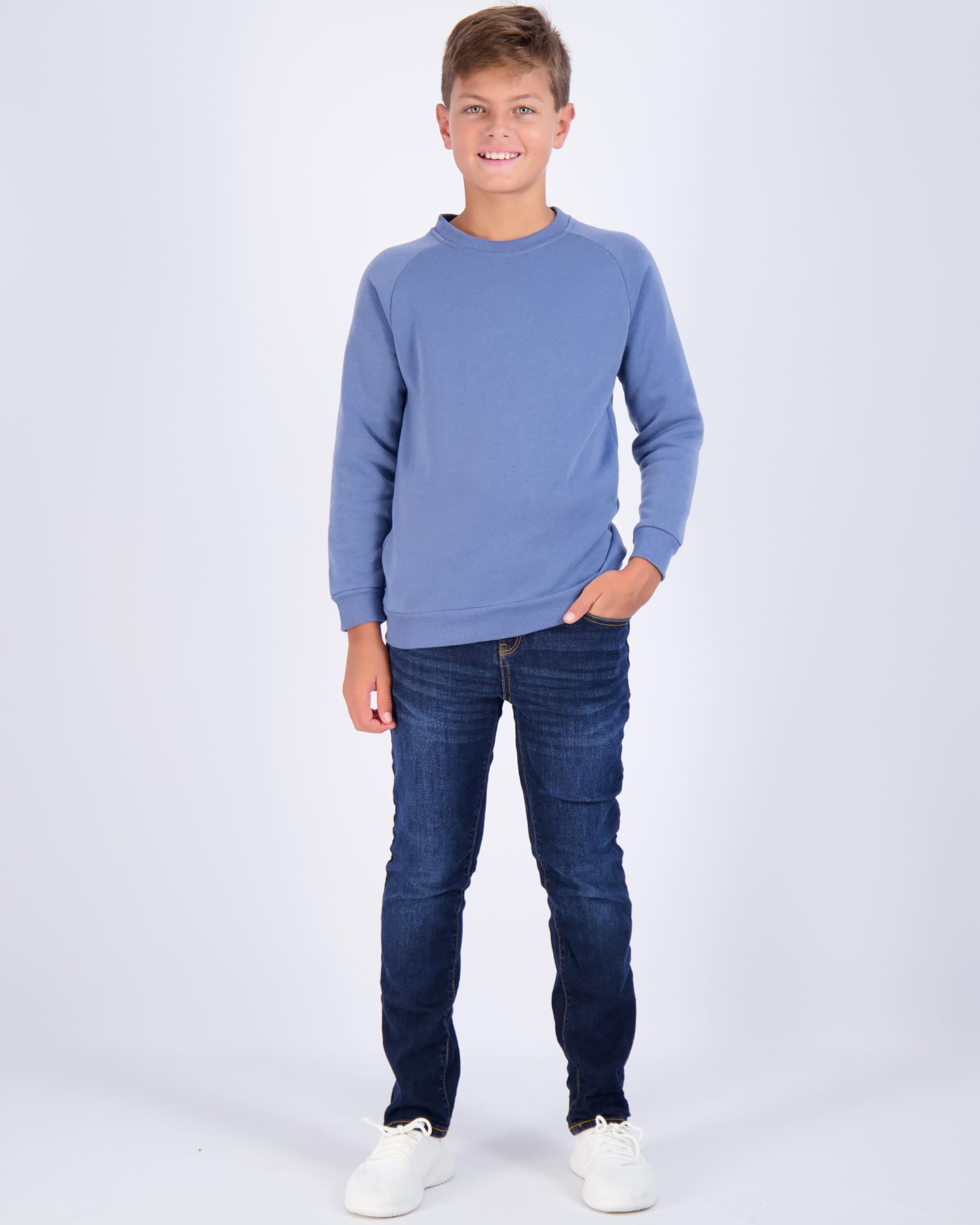 Real Essentials 3 Pack Boys Sweatshirts Fleece Youth Classic Crew Neck Tops Long Sleeve Warm Soft Pullover Uniform Sweaters Girls Teen Kids T Shirts Ninos Green Navy -Set 3, L (10/12)