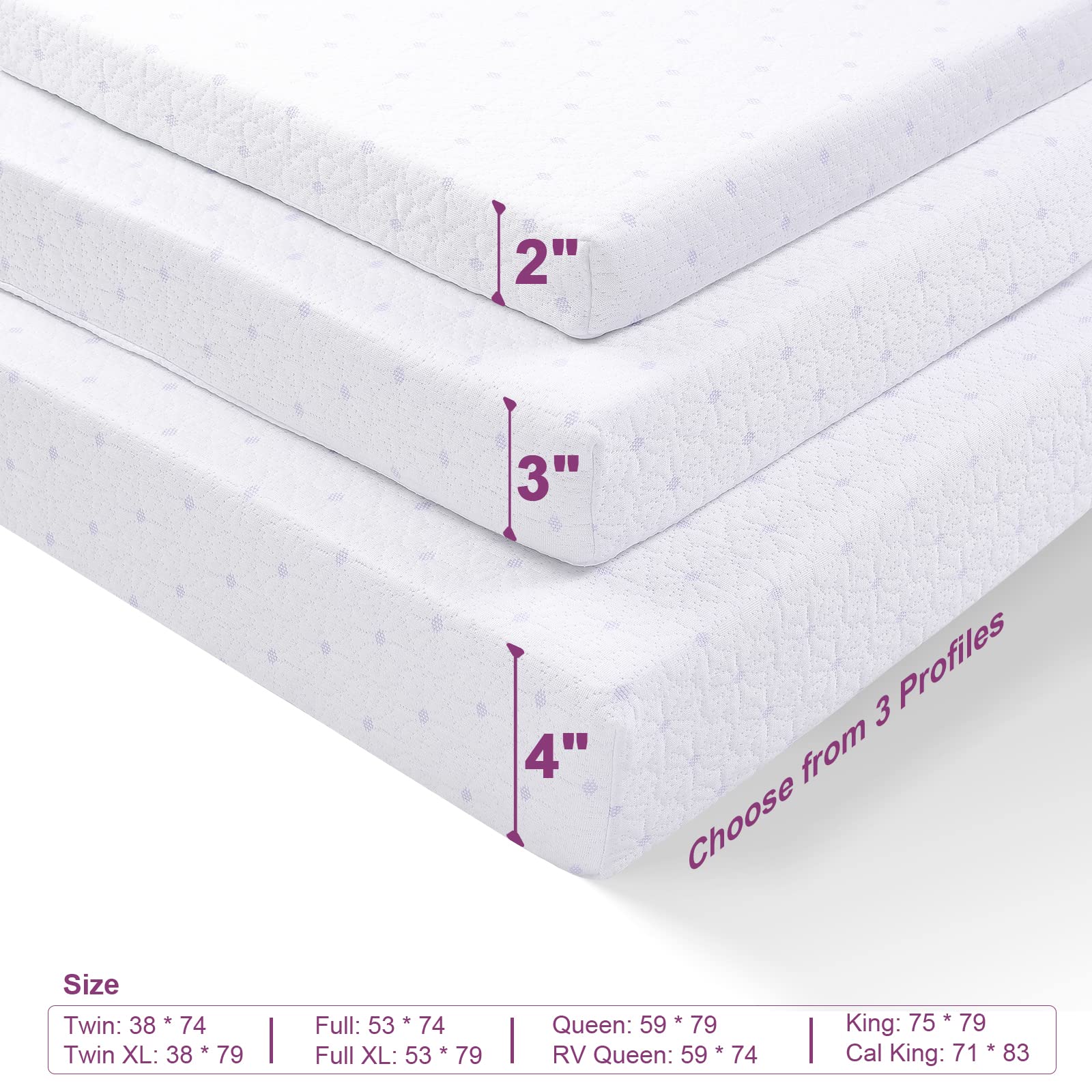 Ferlizer 2 Inch Queen Mattress Topper Protector, Lavender Infused Bamboo Zippered Cover, Adjustable Straps, Non Slip, Cooling, Machine Washable