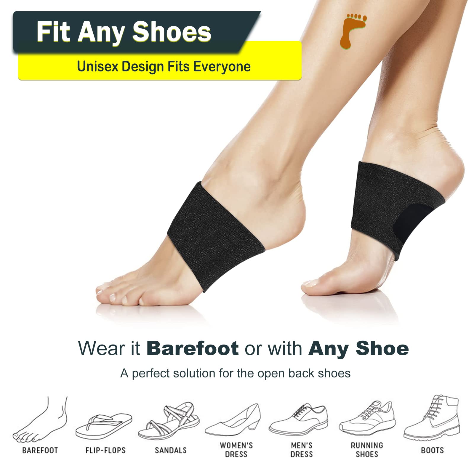 Plantar Fasciitis Pain Arch Support Sleeves Brace【Updated Version】 Adjustable Compression Arch Inserts, Orthotic Inserts Support for Flat Feet, Fallen Arches, High Arch, Heel Pain, Women and Men (Arch Support Pads, M 8.5-12 / W 10-13)