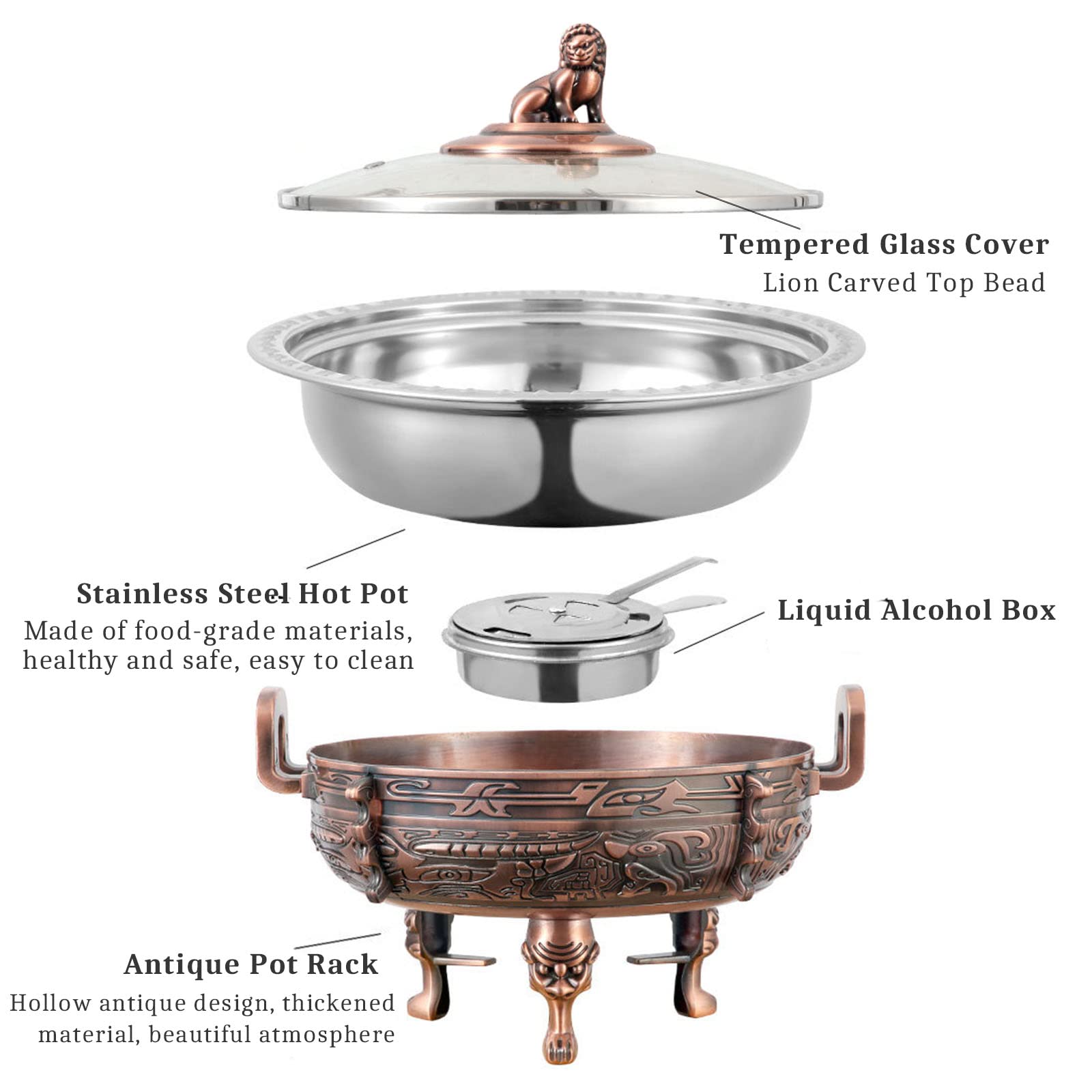 2/4 Pack Chafing Dishes & Food Warmers, Round Chafer Catering Buffet Server Set with Food Pan and Fuel Holders, for Kitchen Party Dining Buffet (Red Bronze),4 Pack