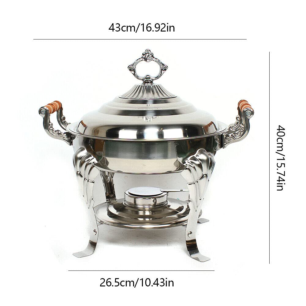 Full Size Stainless Steel Chafing Dish Buffet Set, Round/Rectangular Catering Warmer Set with Food Trays & Mirror Cover, Thick Stand Frame Food Warmer for Kitchen Party Banquet (Round)