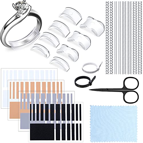 Invisible Ring Sizer Adjuster Ring Spacer Ring Guards Ring Sizer Loose Ring Size Reducer with Ring Gauge Measuring Tool Jewelry Polishing Cloth and Scissors for Man and Woman Rings(53pieces)