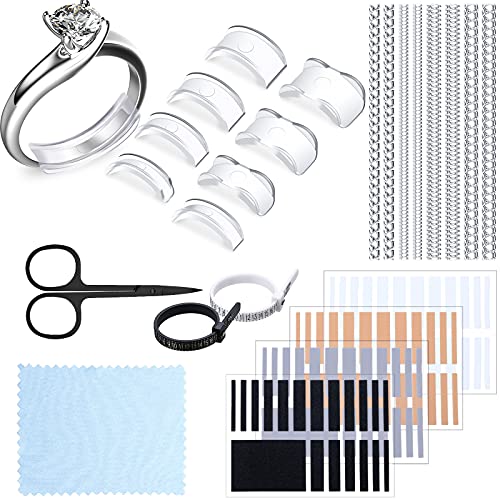Invisible Ring Sizer Adjuster Ring Spacer Ring Guards Ring Sizer Loose Ring Size Reducer with Ring Gauge Measuring Tool Jewelry Polishing Cloth and Scissors for Man and Woman Rings(53pieces)