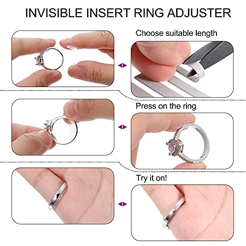 Invisible Ring Sizer Adjuster Ring Spacer Ring Guards Ring Sizer Loose Ring Size Reducer with Ring Gauge Measuring Tool Jewelry Polishing Cloth and Scissors for Man and Woman Rings(53pieces)