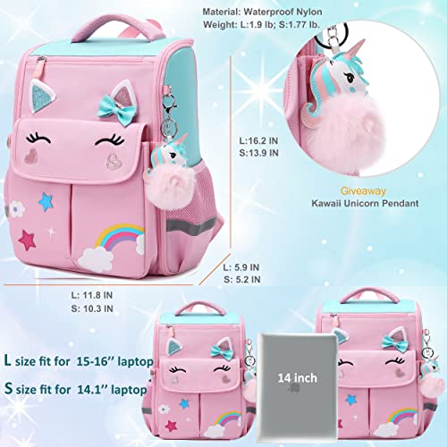 AO ALI VICTORY Unicorn Girls Backpacks for School Princess Bowknot Kids Bookbags Boys Dinosaur Backpack(Large, Pink)