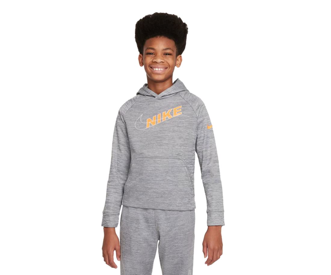 Nike Therma-fit Swoosh Pullover Boys Active Hoodies Size M, Color: Grey/Heather Grey-Grey