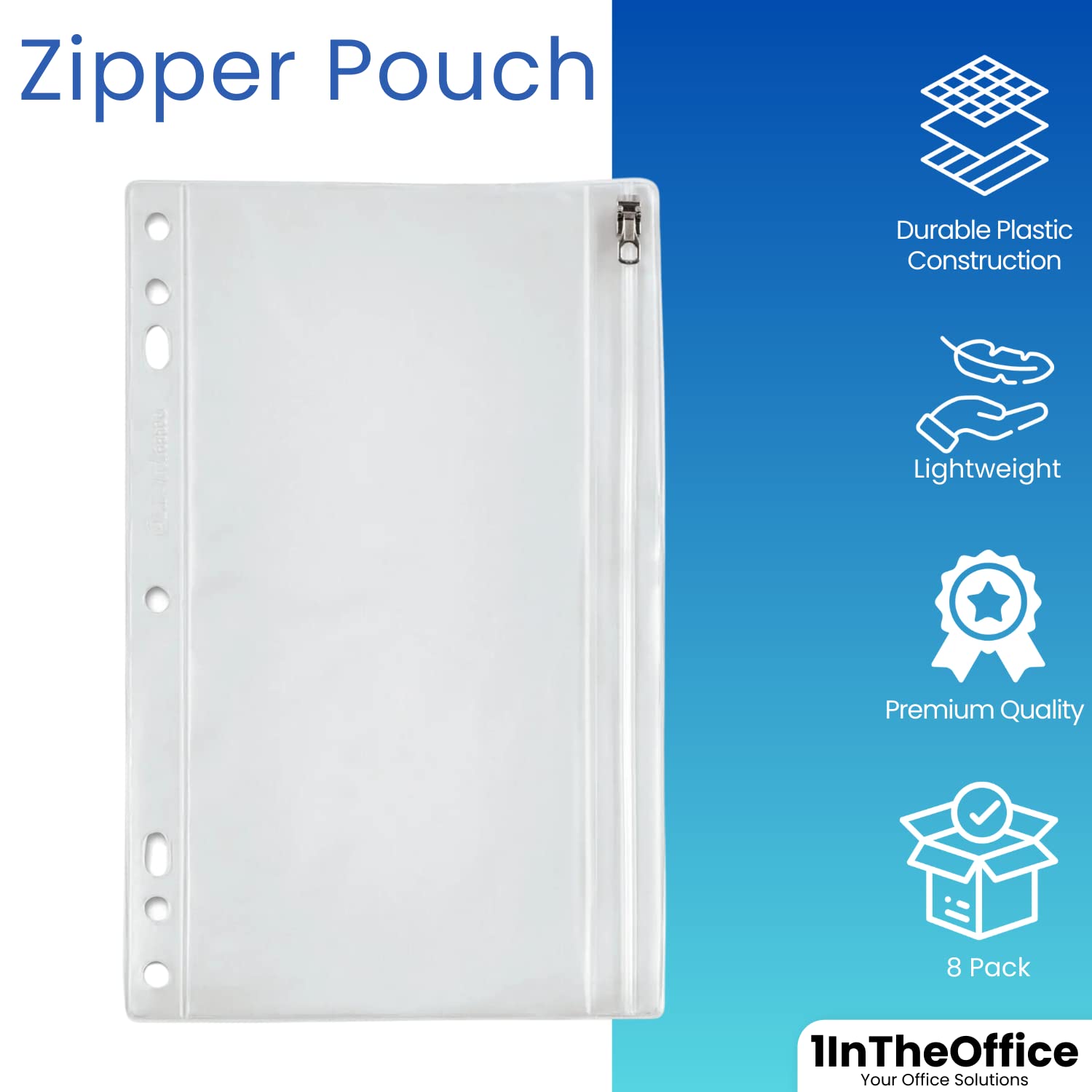 1InTheOffice Clear Pencil Pouch, Pencil Pouch for 3 Ring Binder, Zippered, Vinyl, 8 Pack