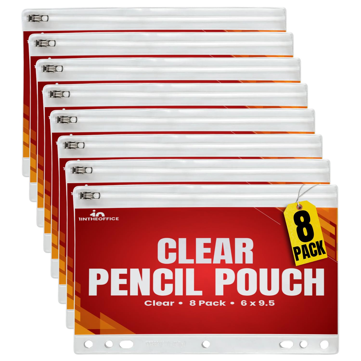 1InTheOffice Clear Pencil Pouch, Pencil Pouch for 3 Ring Binder, Zippered, Vinyl, 8 Pack