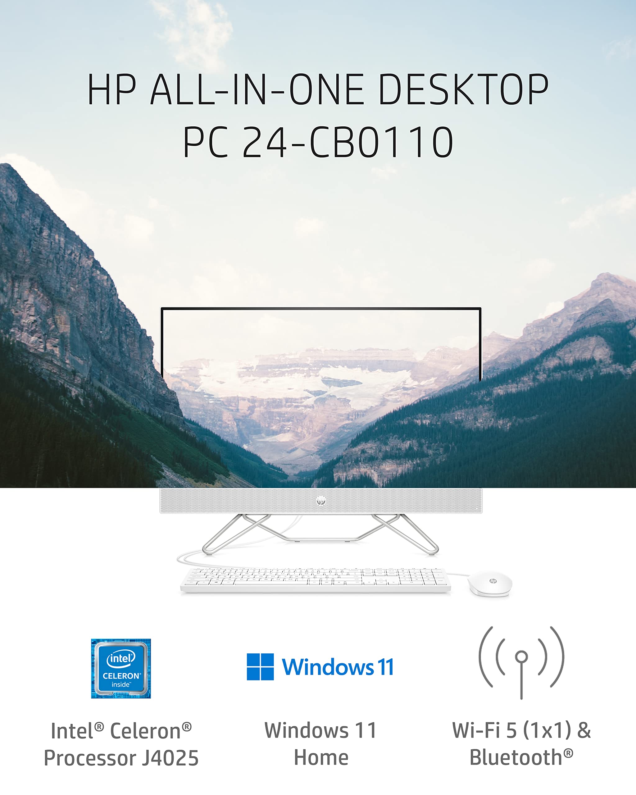 HP 23.8” All-in-One Desktop PC, Intel Celeron Processor J4025, 4 GB RAM, 256 GB SSD, FHD Windows 11 Home Webcam (24-cb0110, 2022) (Renewed)…
