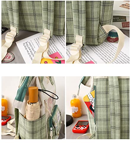 5pcs Kawaii Backpack Set For Teens Cute Backpack with Pins and Pendant Aesthetic Girls Trendy Tote Bag (Grey)