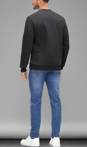 MAGCOMSEN Sudaderas De Hombre Black Sweatshirt Black Sweatshirts For Men Black Crew Neck Sweater Fleece Pullover Men