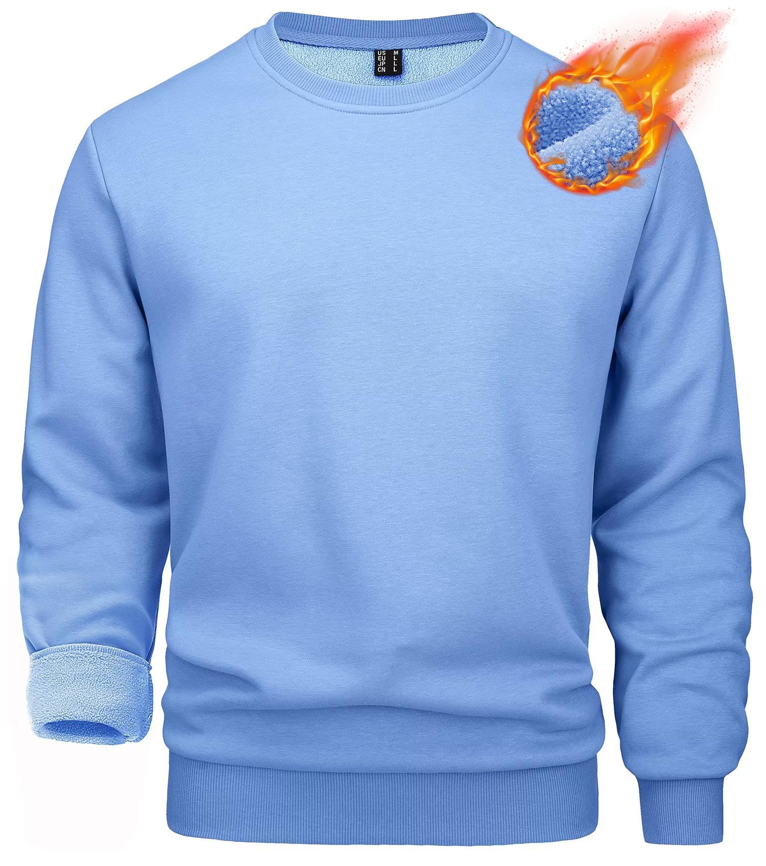 MAGCOMSEN Winter Sweatshirts For Men Bomber Sweatshirts Thick Cotton Sweatshirts Sherpa Sweatshirt Fleece Lining Casual Warm Sweatshirts Pale Blue, X-Large