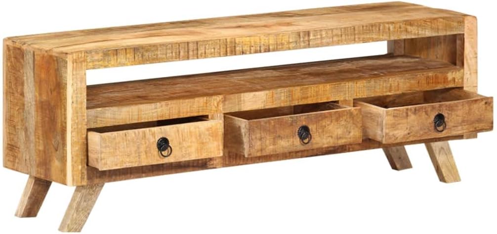vidaXL Solid Mango Wood TV Unit - Versatile and Stylish Wooden TV Stand with Spacious Drawers and Shelf - Durable, Polished, and Painted - 43.3"x11.8"x15.7" Dimensions