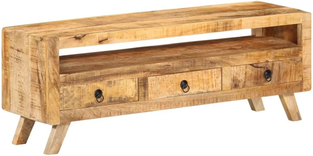 vidaXL Solid Mango Wood TV Unit - Versatile and Stylish Wooden TV Stand with Spacious Drawers and Shelf - Durable, Polished, and Painted - 43.3"x11.8"x15.7" Dimensions