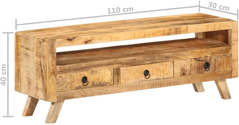 vidaXL Solid Mango Wood TV Unit - Versatile and Stylish Wooden TV Stand with Spacious Drawers and Shelf - Durable, Polished, and Painted - 43.3"x11.8"x15.7" Dimensions