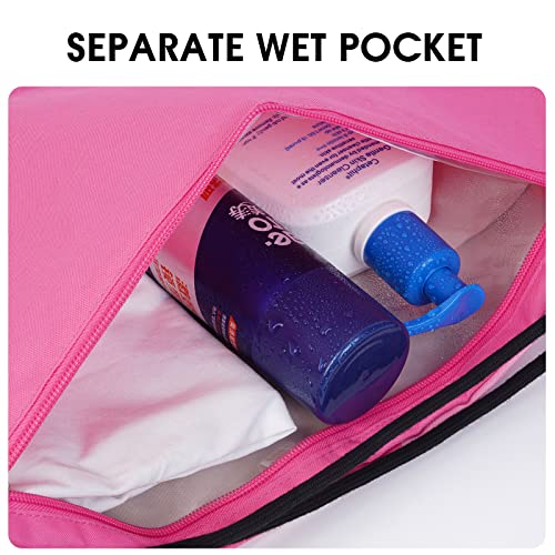 WANDF Drawstring Backpack Sports Gym Bag with Wet Compartment, Water-Resistant String Bag Cinch Bag for Women Men (Pink.)