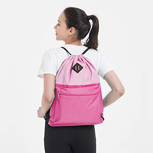 WANDF Drawstring Backpack Sports Gym Bag with Wet Compartment, Water-Resistant String Bag Cinch Bag for Women Men (Pink.)