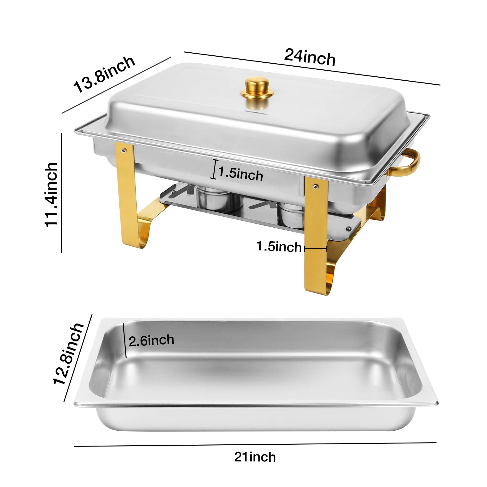 Restlrious Chafing Dish Buffet Set in Pack of 3, Stainless Steel 8 QT Rectangular Chafers and Buffet Warmers Set w/Food Pan, Water Pan, Fixed Frame Fuel Can for Catering Event Party Gathering