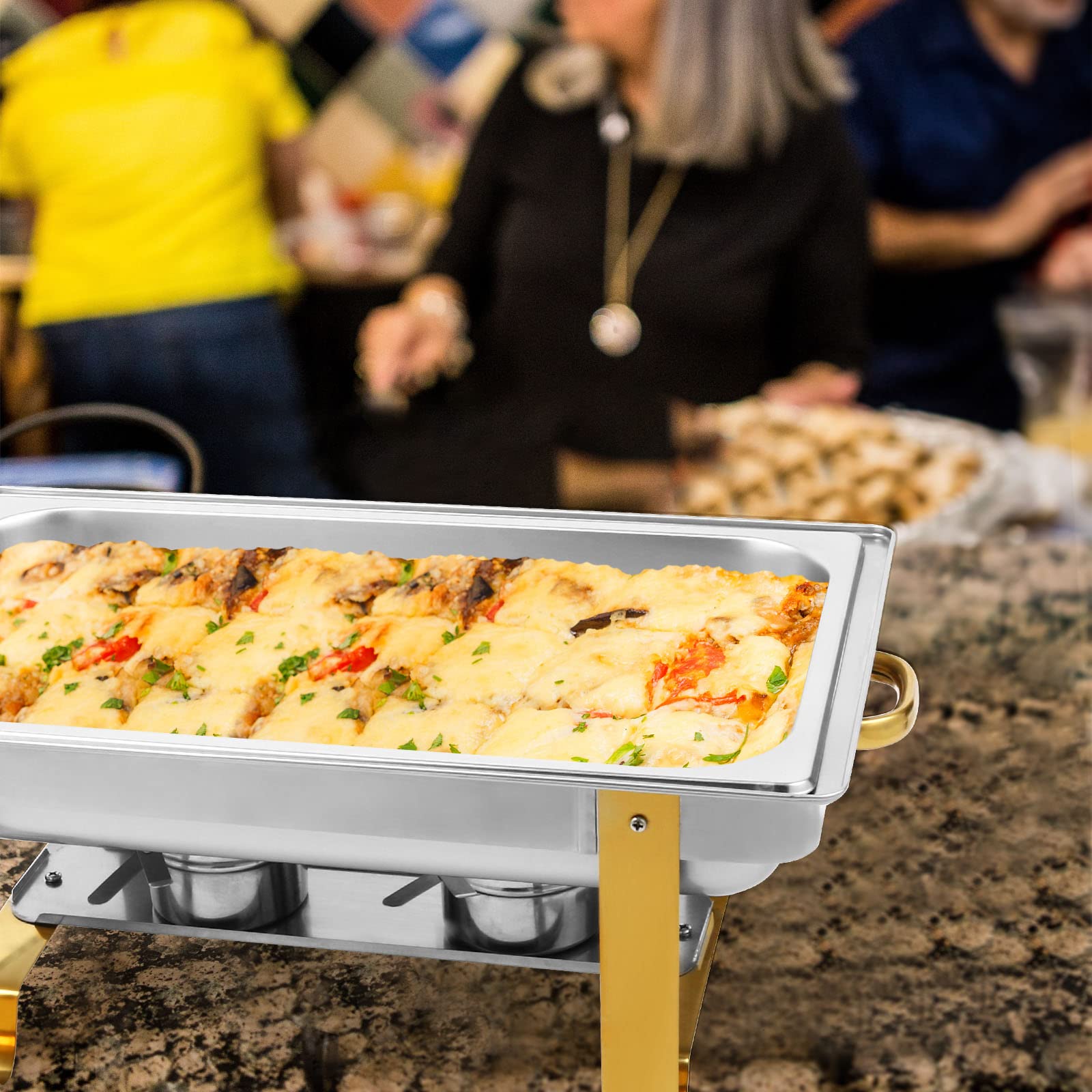 Restlrious Chafing Dish Buffet Set in Pack of 3, Stainless Steel 8 QT Rectangular Chafers and Buffet Warmers Set w/Food Pan, Water Pan, Fixed Frame Fuel Can for Catering Event Party Gathering